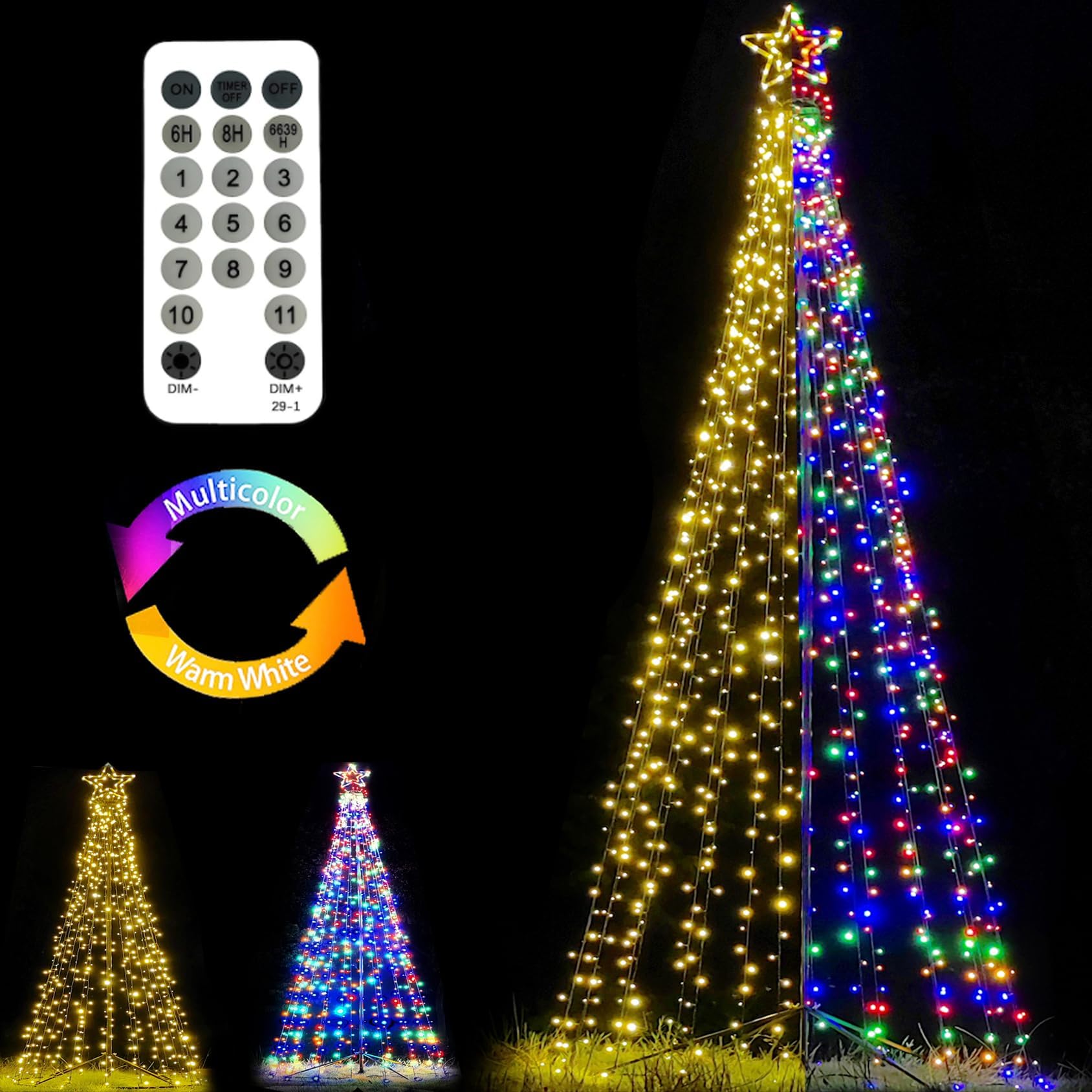 Amazon.com: 12Ft Outdoor Lighting Christmas Tree Lights Cone Tall Star ...