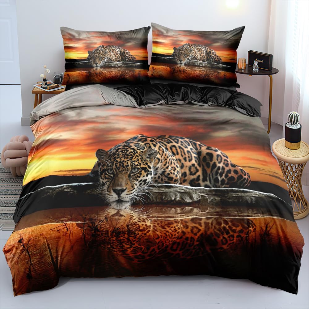 Amazon.com: Holiyjog Sunset Glow and Cheetah Duvet Cover Set Black ...