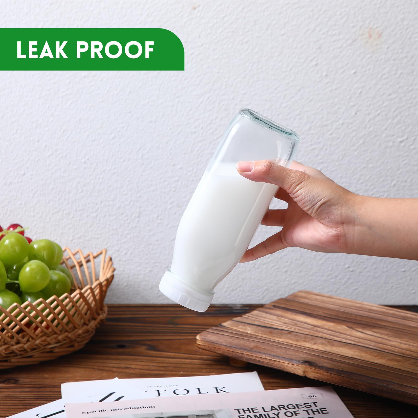 Peryiter 6 Pcs Glass Milk Bottle with Lid Reusable Clear Milk Jar with ...