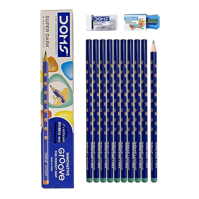 DOMS Groove HB/2 Super Dark Graphite Pencil Box Pack of 10 pencils + 1 ...