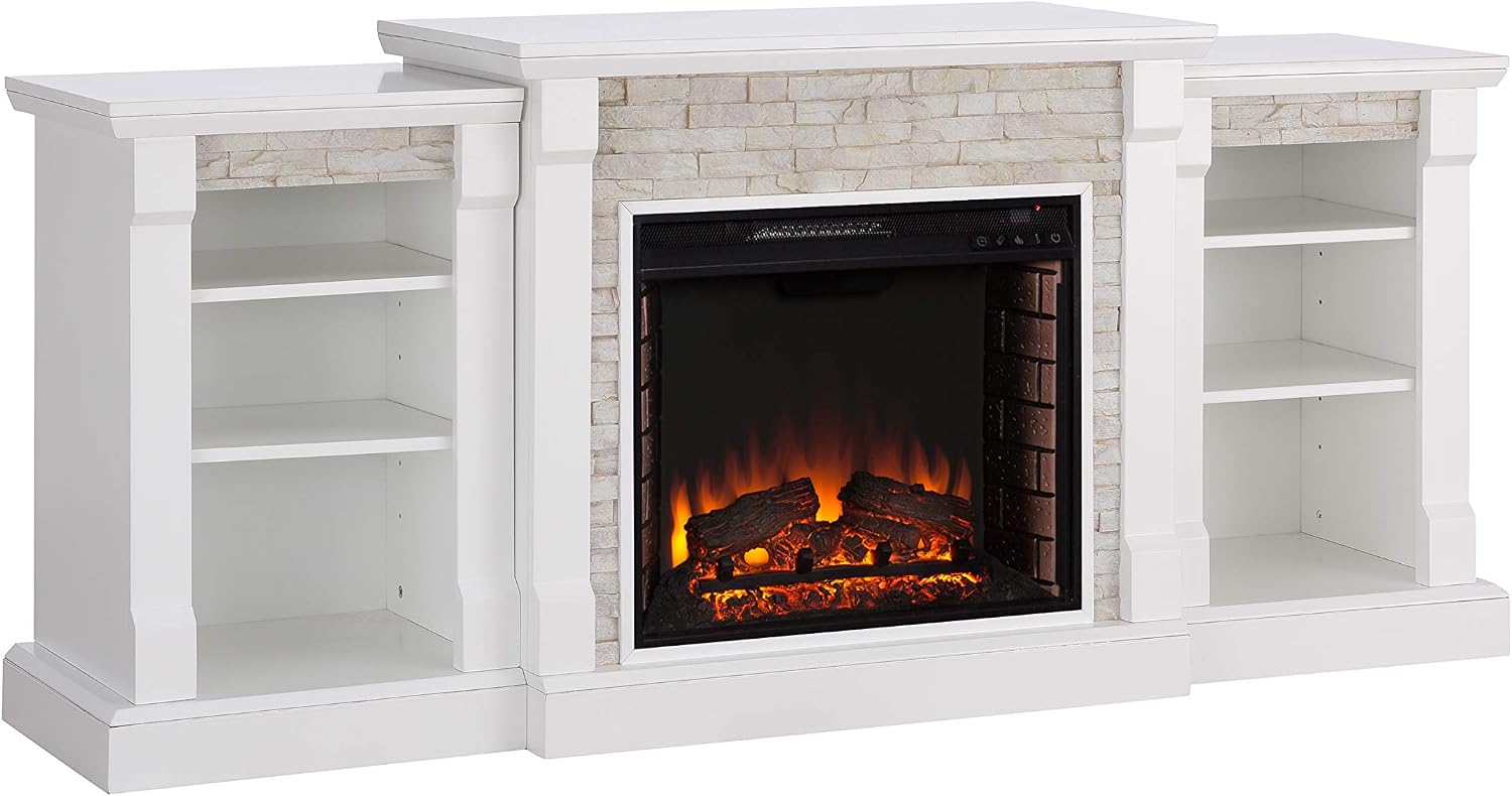 Amazon.com: Gallatin Simulated Stone Electric Fireplace w/ Bookcases ...