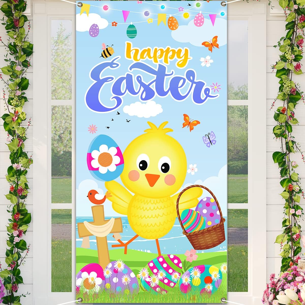 Amazon.com: Easter Door Cover - Easter Egg Party Decoration Easter ...