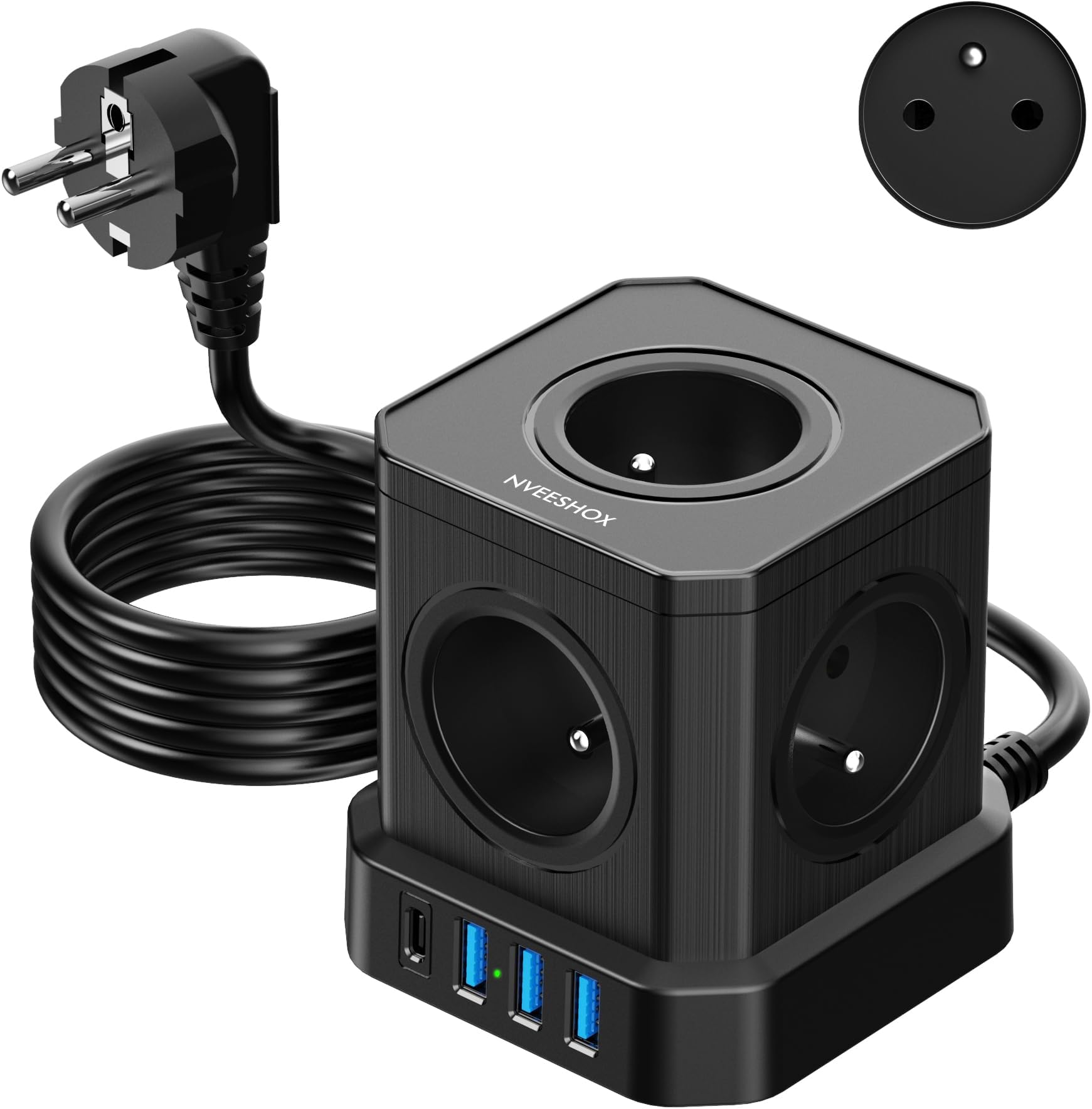 Multiprise USB Cube, TOPREK Cube Rallonge Multiprise 2M avec 5 Prises ...