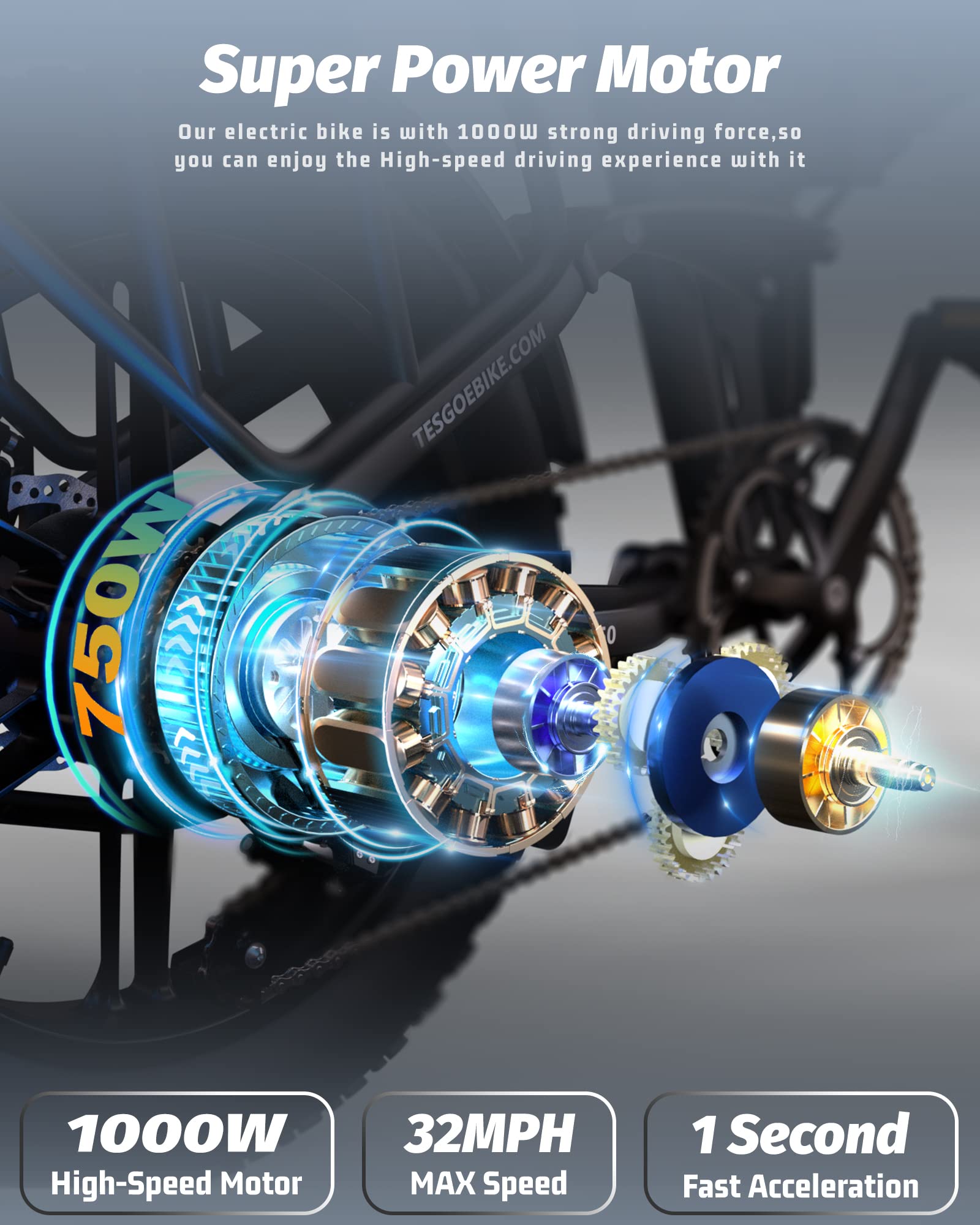 Buy Folding Electric Bike for Adult 1000W 32MPH, TESGO Hummer Pro 48V ...