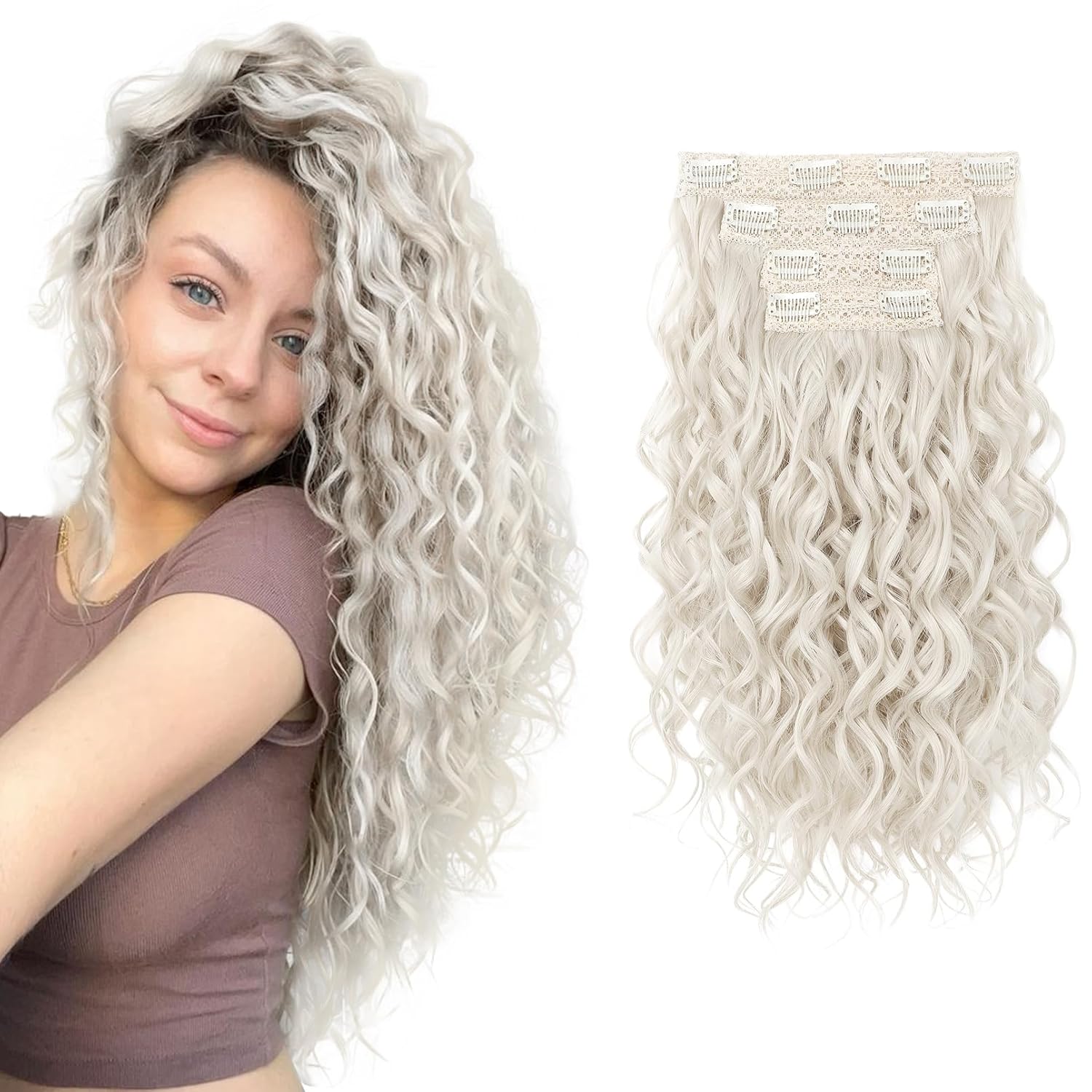 Amazon.com : REECHO Curly Hair Extensions, 4PCS 16 inch Clip in Hair ...