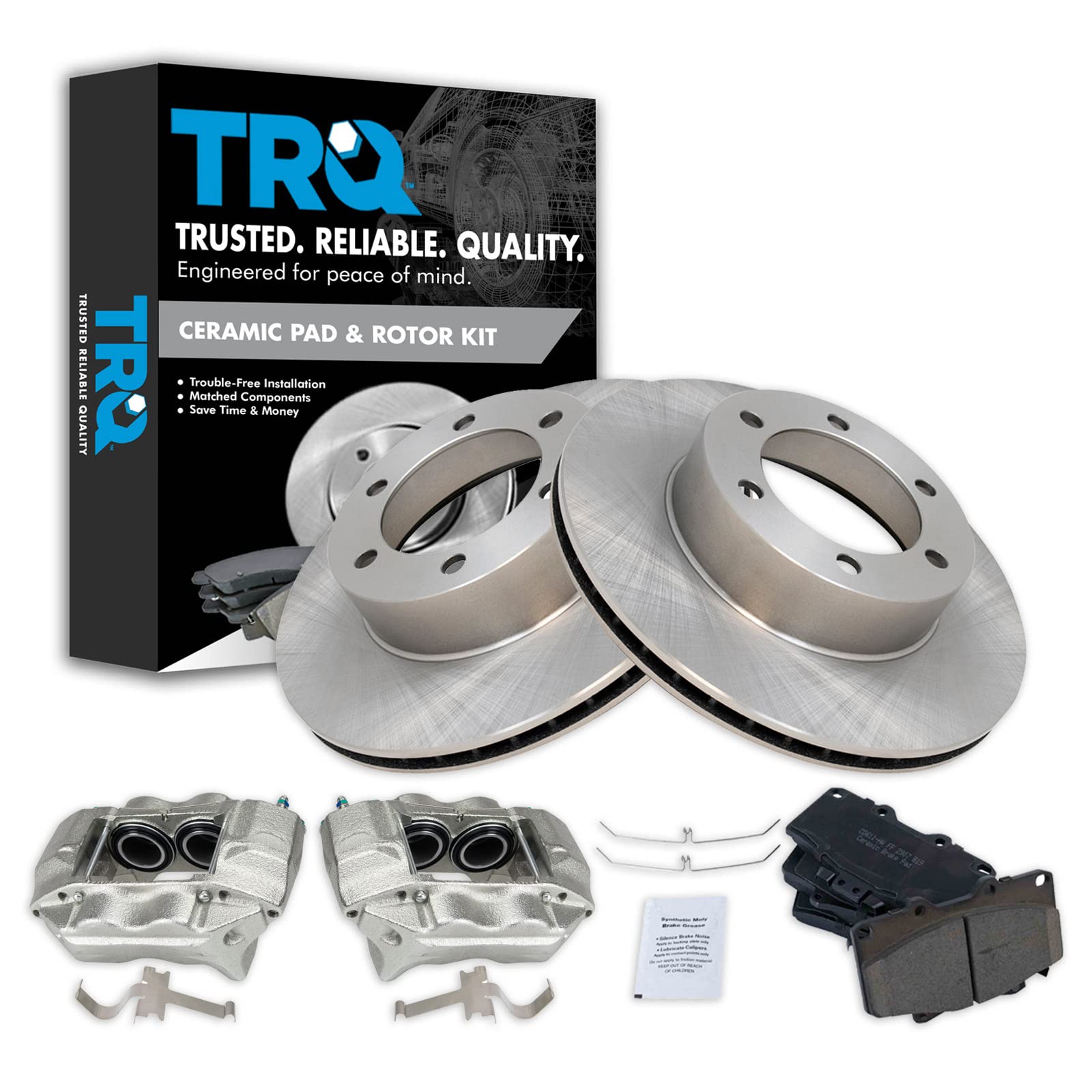 TRQ Front Brake Calipers Ceramic Pads & Rotors Fits 1996-2000 Toyota ...