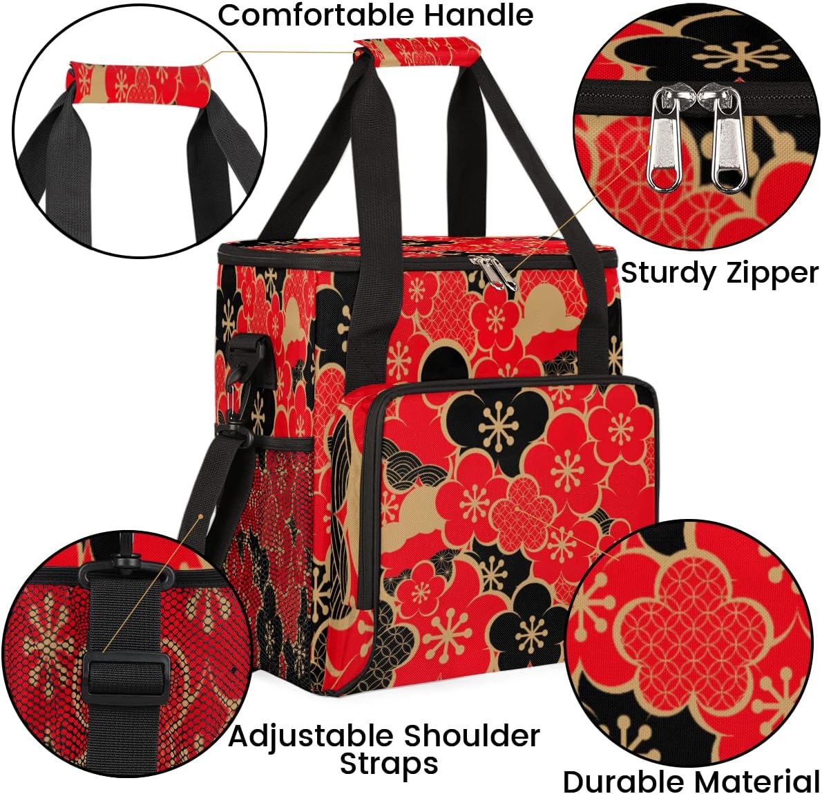 Japanese Style Coffee Maker Carring Bag Red Flower Travel Storage Tote ...