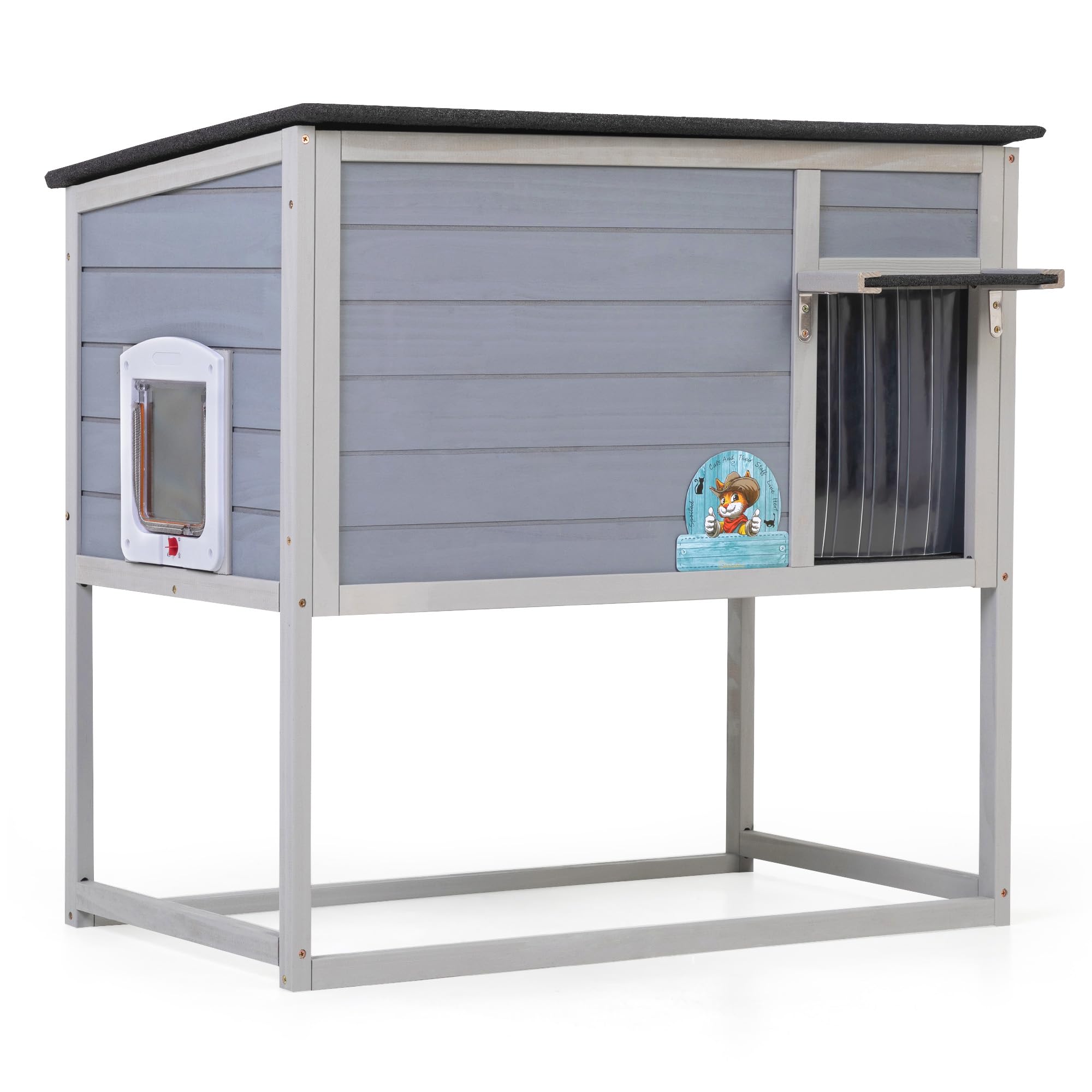 Snapklik.com : Feral Cat Enclosure Openable Top, PVC Curtain, Raised ...