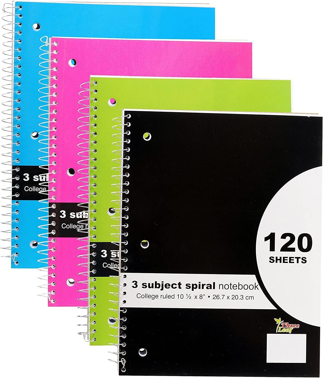 Northland Wholesale 4-Pack 10½" x 8" 3 Subject Spiral Notebook, College ...