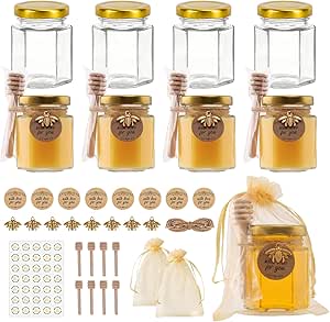 SZUAH 1.5 oz Mini Honey Jars with Dipper 30 Pack, Glass Hexagon Honey Jar for Wedding Favors ...
