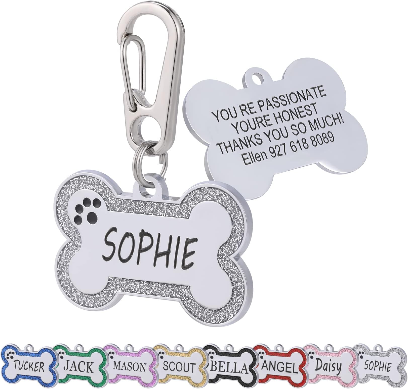 Aimeng Personalized Stainless Steel Pet ID Tags with Glittery Bone ...