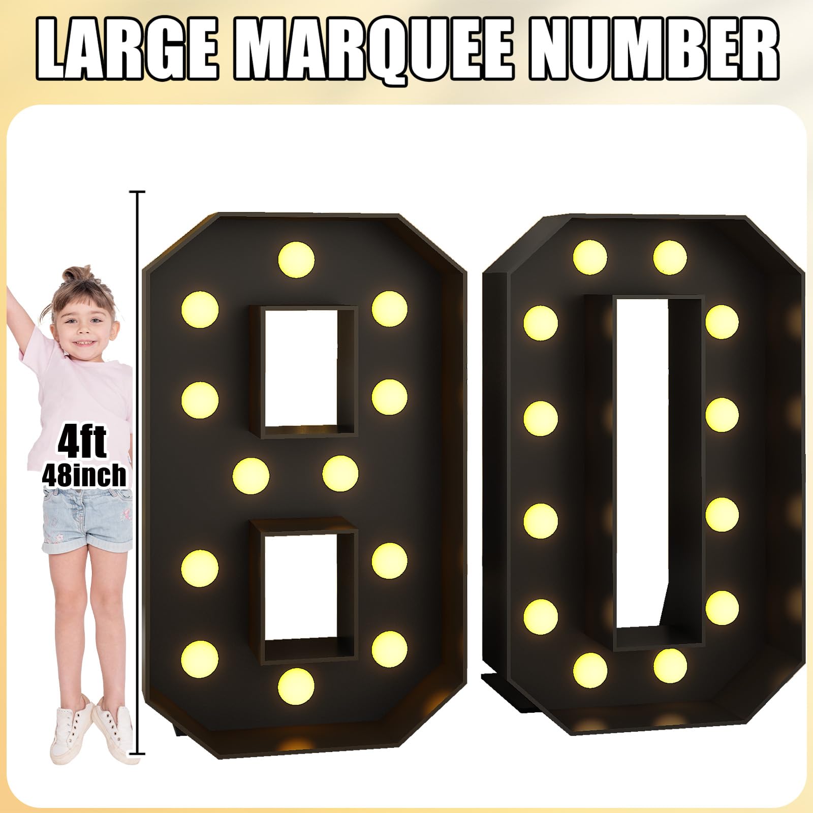 Snapklik.com : 4FT Marquee Light Up Numbers 80 Large Black Marquee ...