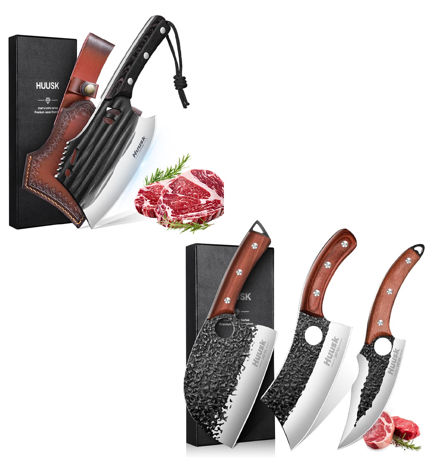 Amazon.com: Huusk Butcher Knife Set Hand Forged Serbian Chef Knife ...