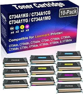 Amazon.com: XWWSKK 10-Pack (2BK+C+Y+M) Compatible C734dn C734dtn C734dw ...