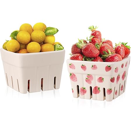 Amazon.com: Pumtus 4 Pack Ceramic Berry Basket, Square Fruit Bowls ...