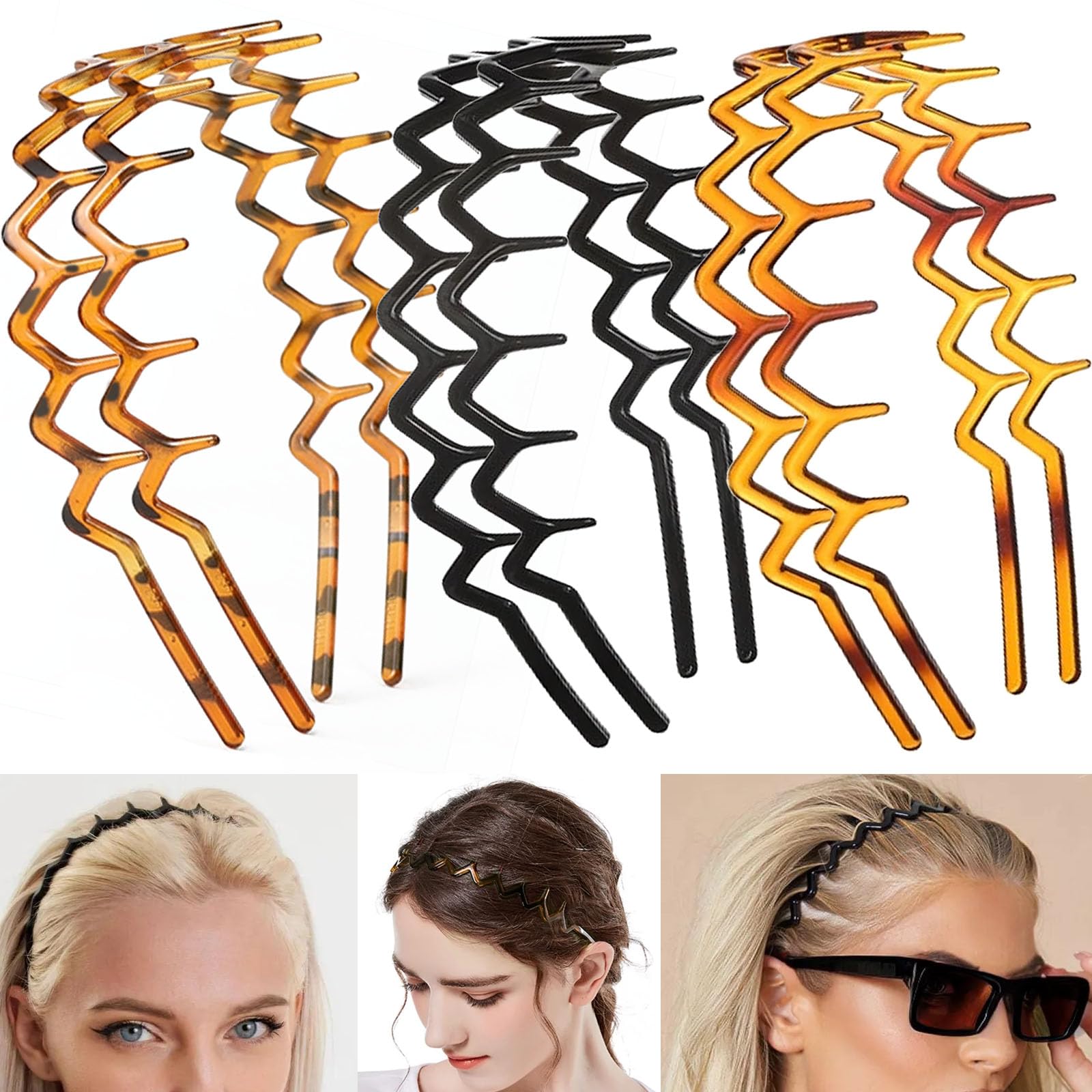 Amazon.com : Supgoodom 6 PCS Zig Zag Headbands Plastic Wavy Hair Head Band Comb with Teeth Hoop ...