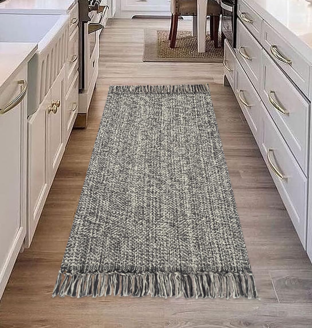 Modern Kitchen Runner Rug 2'x 4.3', Grey Hand- Woven Washable Runner ...