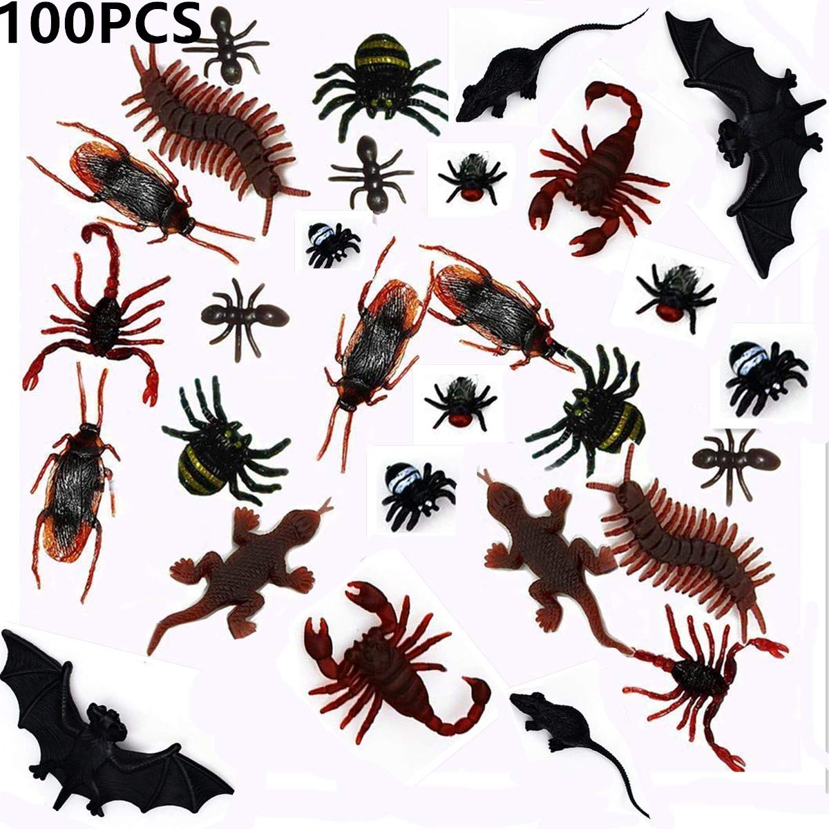 Buy 100Pcs Plastic Realistic Bugs Insects Fake Cockroaches, Spiders ...
