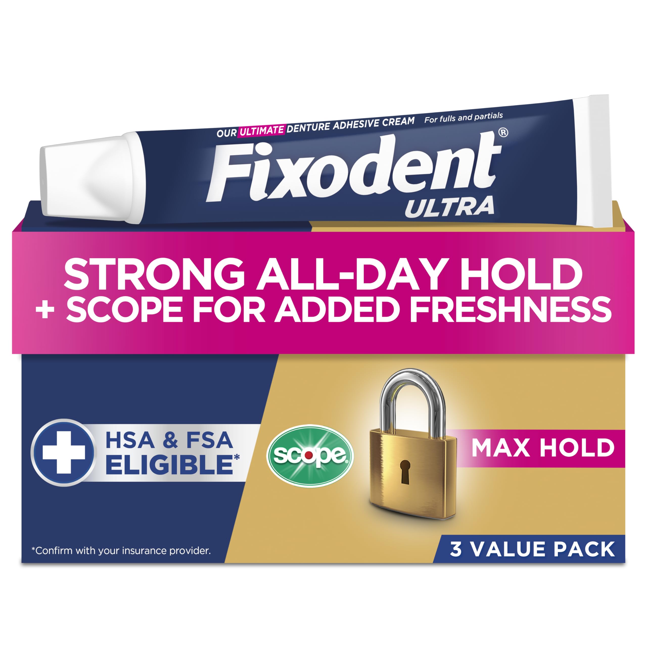 Snapklik.com : Ultra Max Hold Plus Scope Secure Denture Adhesive 1.8oz