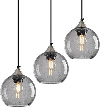 LBSQJ Light Grey Glass Pendant Lights Kitchen Island Globe Pendant ...