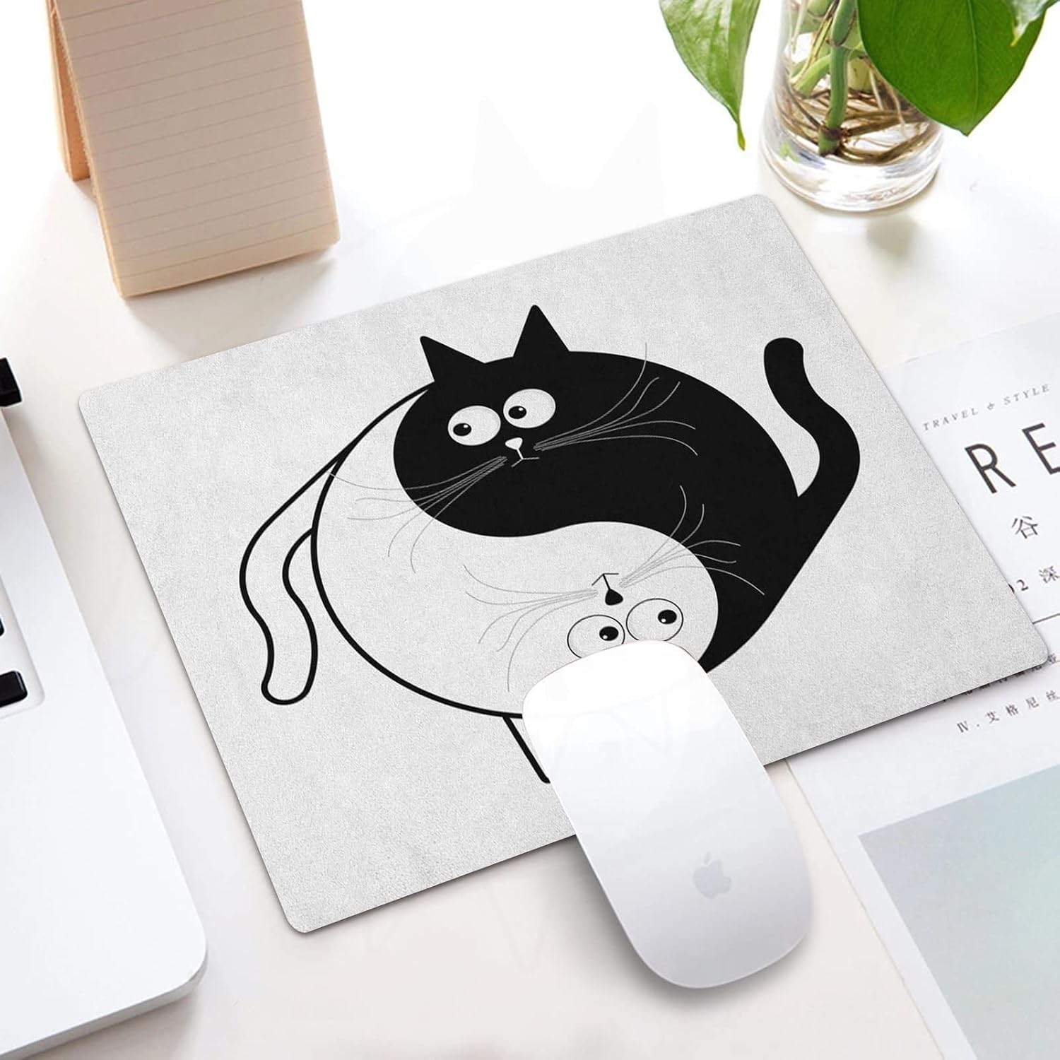 Tapis de Souris avec Bord Cousu de qualité supérieure,Ying Yang Cats ...