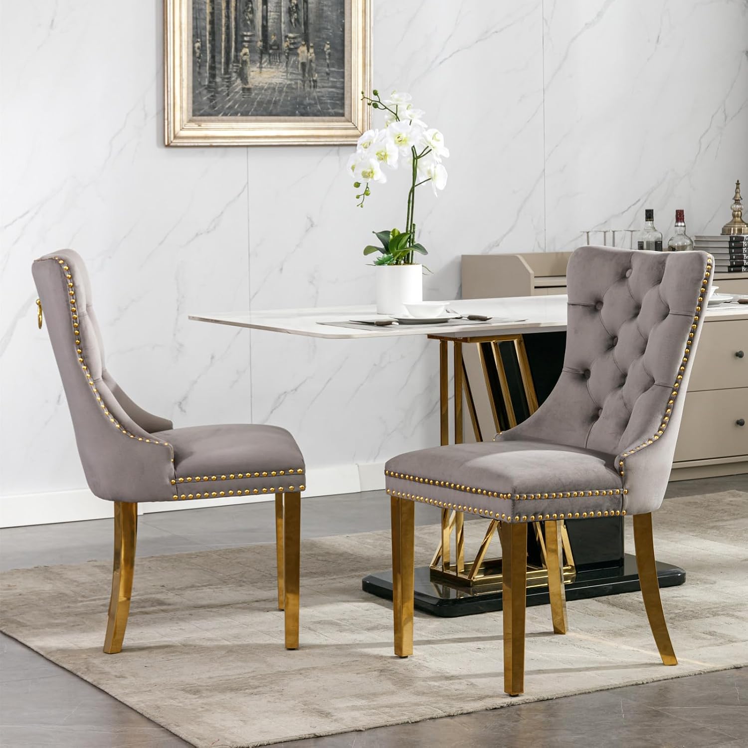 Amazon.com - Acosure Solid Wood Velvet Upholstered Dining Chair with ...