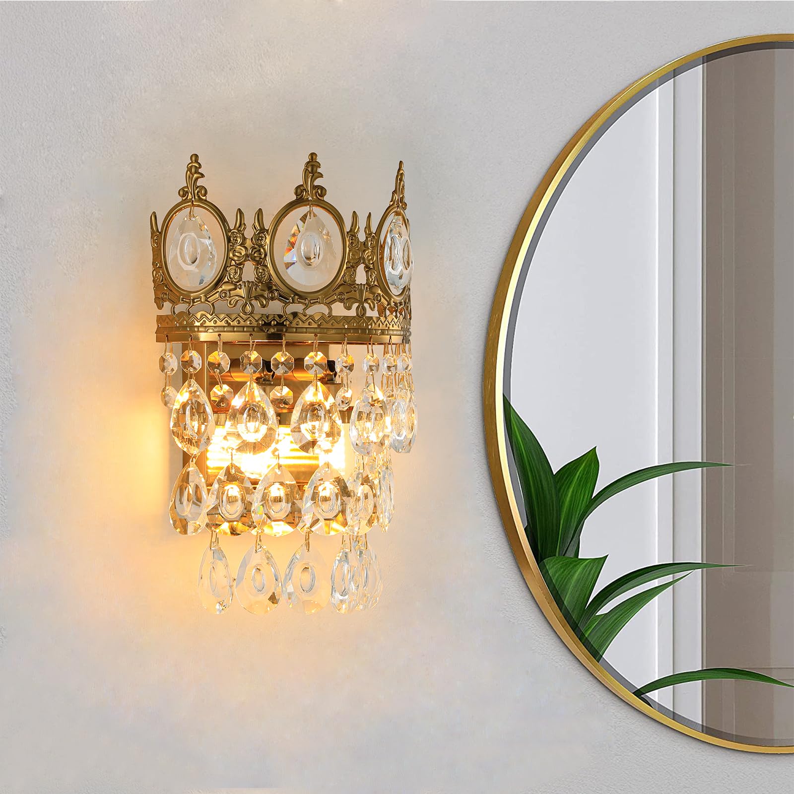 HAIXIANG Modern Crystal Wall Sconce Lighting Gold Wall Light Fixture ...