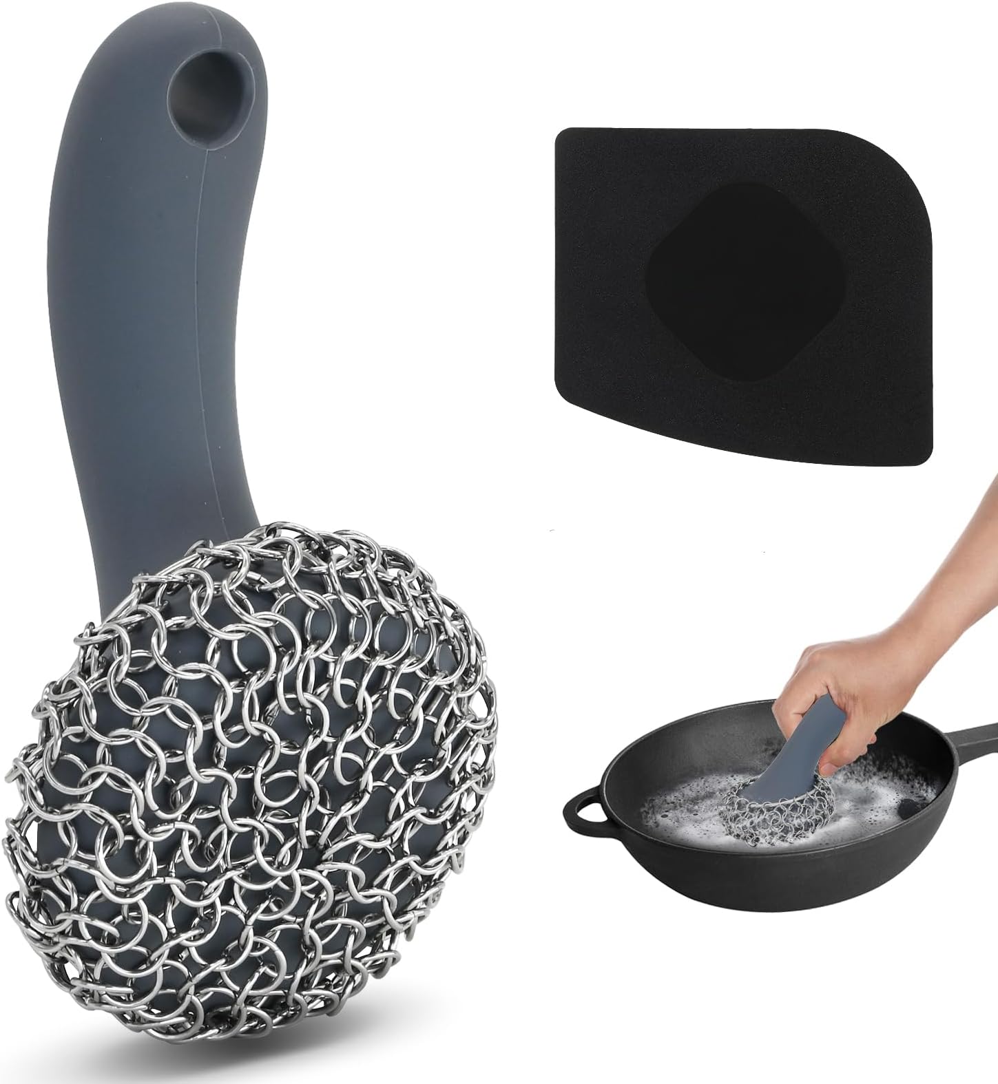 Amazon.com: Cast Iron Scrubber with Long Handle | 316 Cast Iron Cleaner ...
