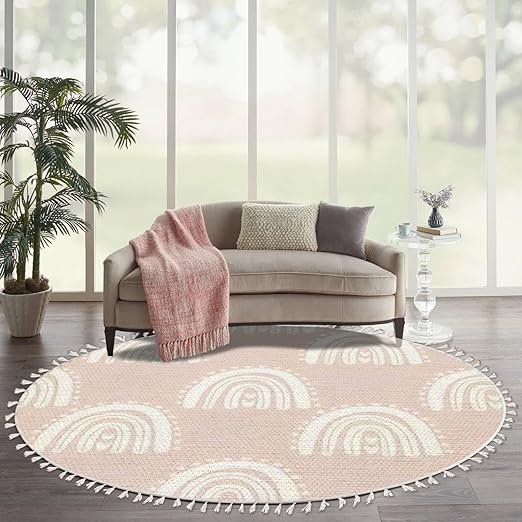 Amazon.com: Round Boho Rug Kids Hand Drawn Seamless with Pink Pastel ...