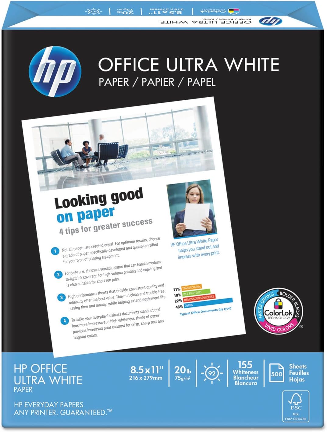 Amazon.com: HP Printer Paper Office 20 libras, 8.5 x 11, 1 resma ...