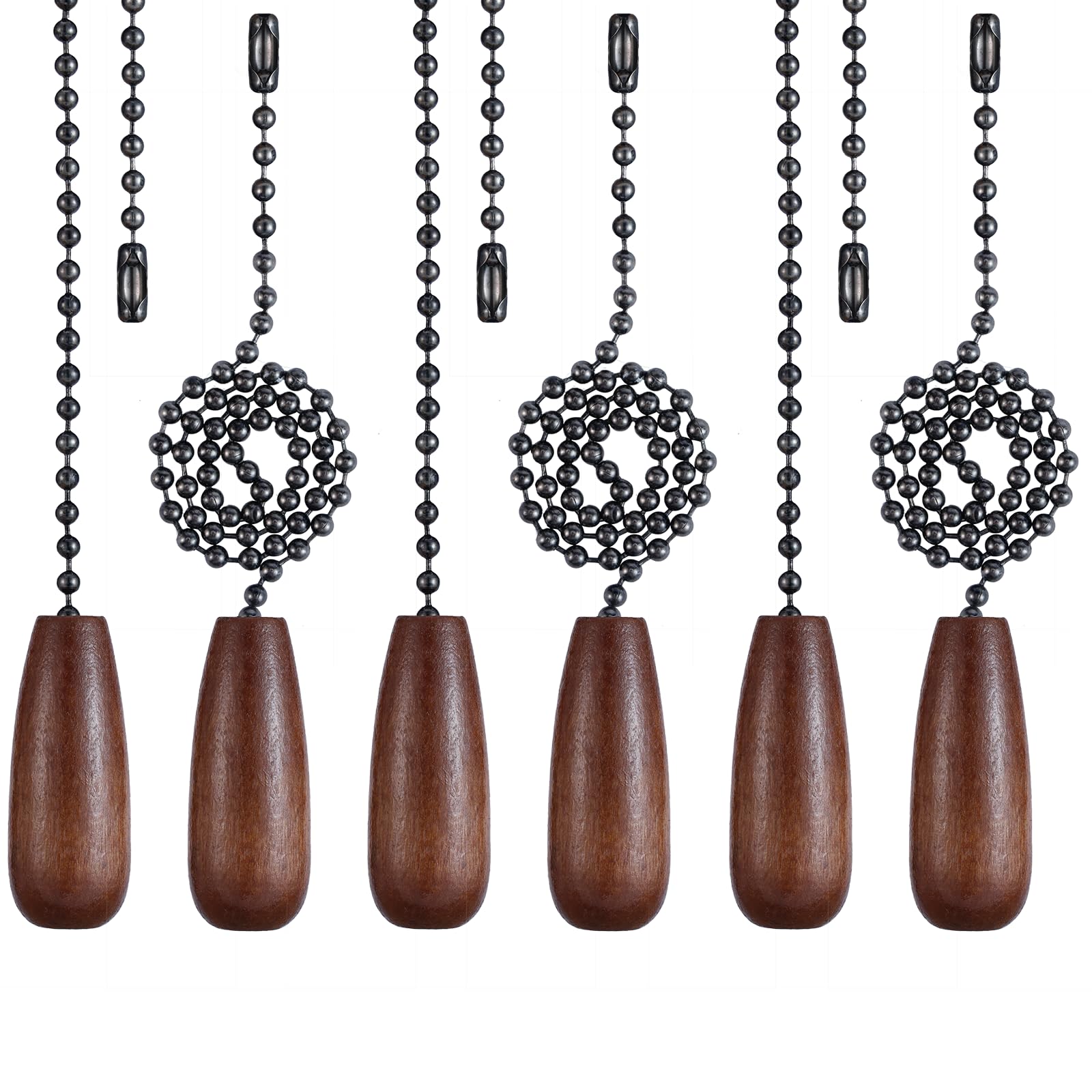 6 Pieces Wooden Ceiling Fan Pull Chains Extender Set, 12 inch ...