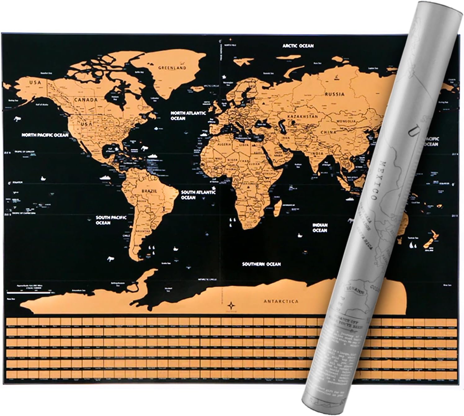 Scratch Off World Map - Extra Large - Black and Gold Scratchable World ...