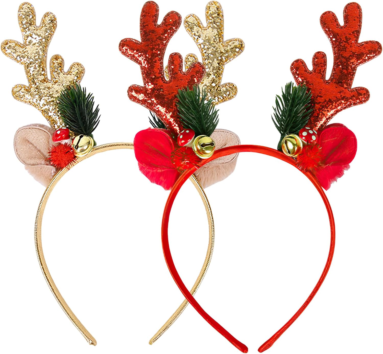 2 Pcs Christmas Reindeer Headband, Sequins Antlers Xmas Headbands, Cute ...