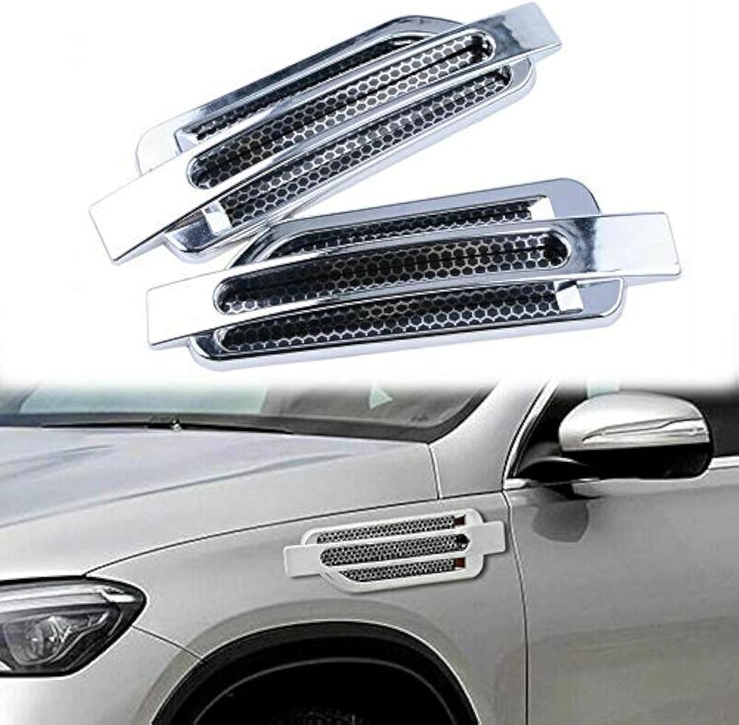 Amazon.com: MACHSWON Car Side Airflow Grille, 2X Chrome Car Auto Bonnet ...