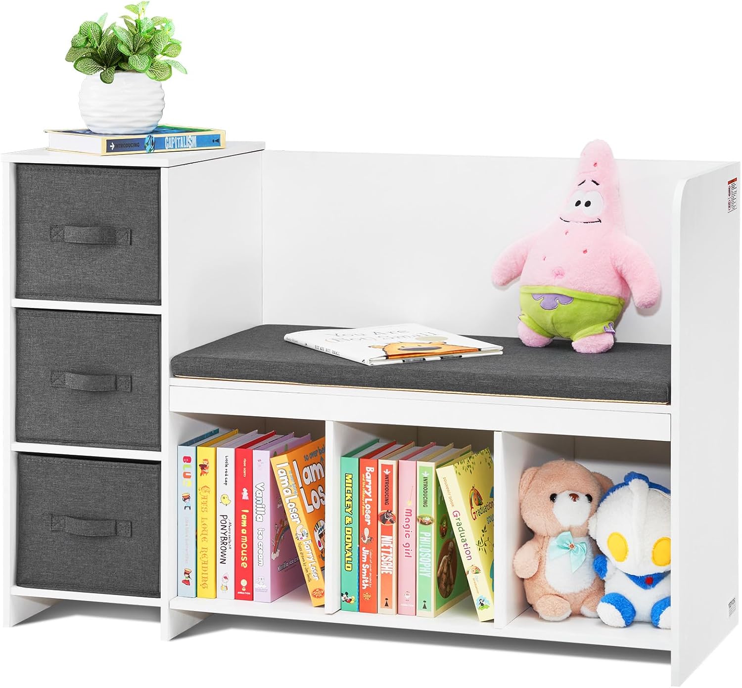 Amazon.com: VEVOR Kids Reading Nook Bench, Toddler Bookshelf and ...