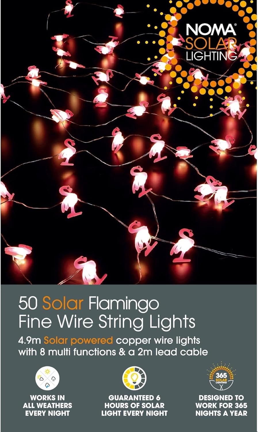 Noma Solar Flamingo Fine Wire String Lights, 50 LED's, 4.9 m : Amazon ...