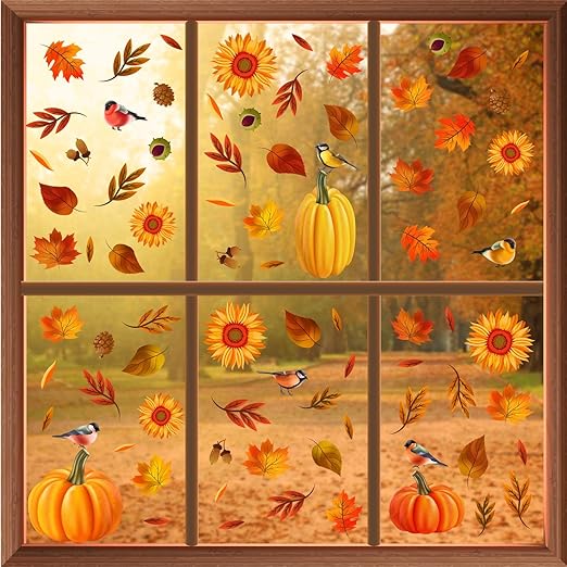 Amazon.com: WALPLUS Thanksgiving Autumn Fall Window Clings for Glass ...