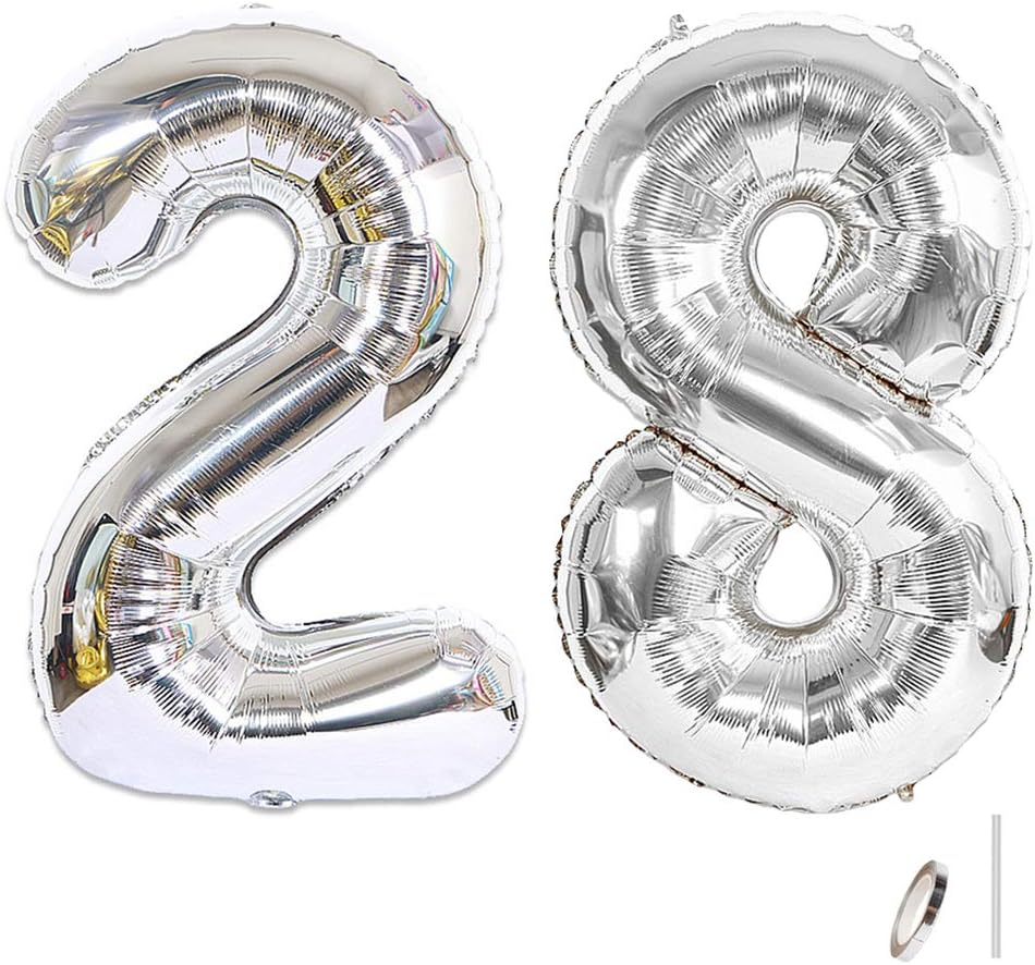 Amazon.com: Shuxy 2pcs 40 Inch Silver Number Balloon 28, XXL Mylar ...