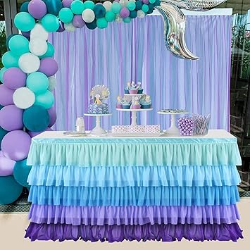 Amazon.com: Besutolife Mermaid Table Skirt 6ft Mermaid Tablecloth for ...