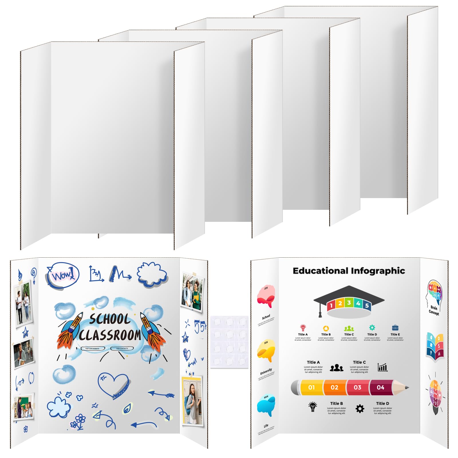 Snapklik.com : 4 Pack Trifold Poster Board, 21.5 X 14 Inch Double Sided ...
