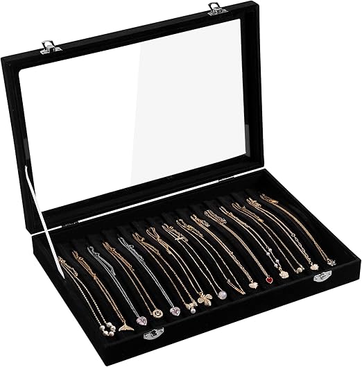 Amazon.com: Frebeauty 15 Hooks Necklace Tray Velvet Neckalce Organizer ...