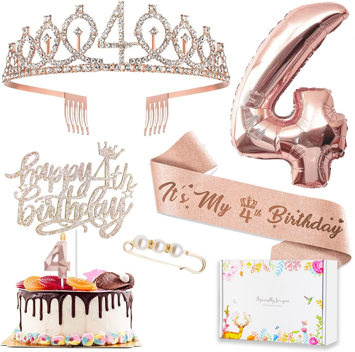 4th Birthday Decorations Gifts for Girls, Including 4th Happy Birthday ...