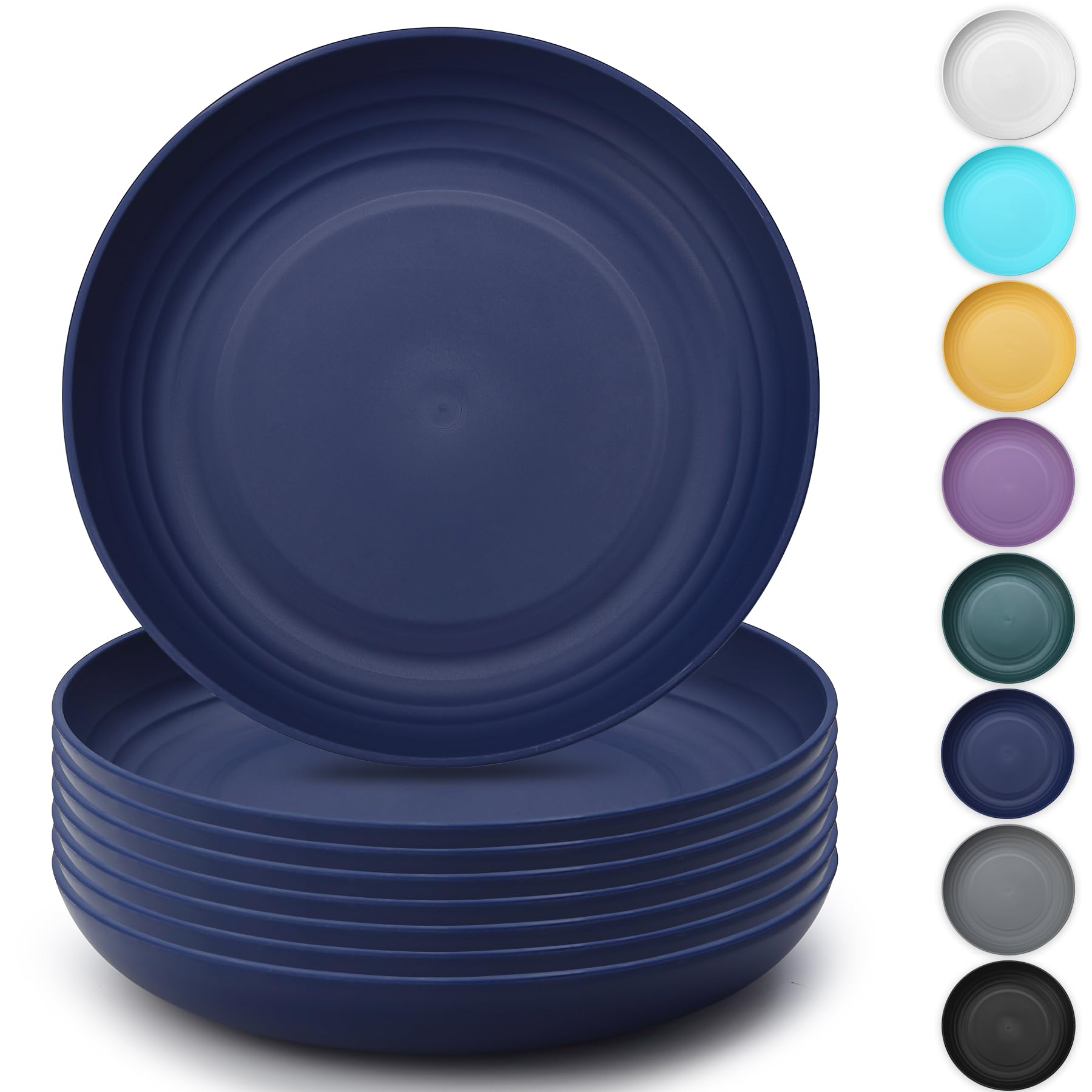 Kyraton Large Deep Plastic Plates 8 Pieces, 9 Inch Dinner Plates ...