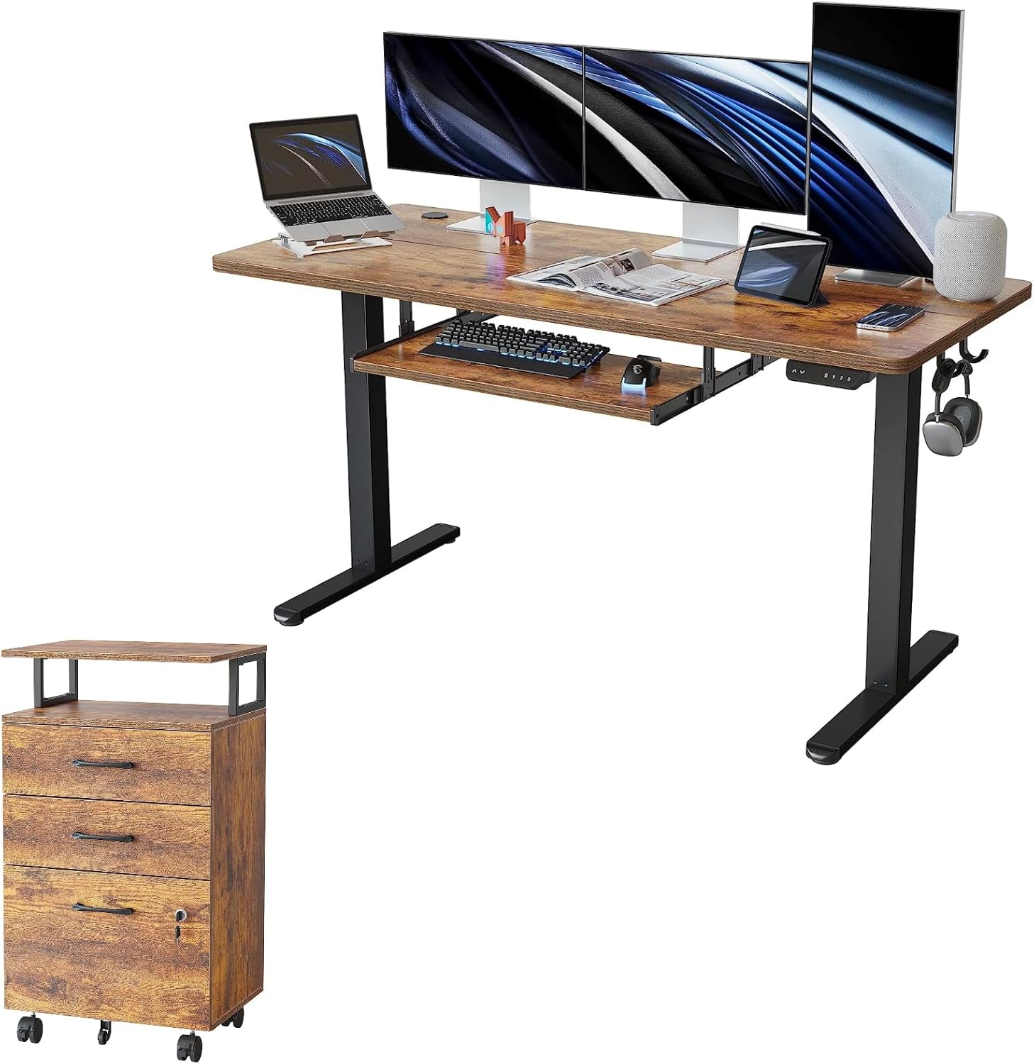 Amazon.com: FEZIBO Height Adjustable Desk with Keyboard Tray and 3 ...