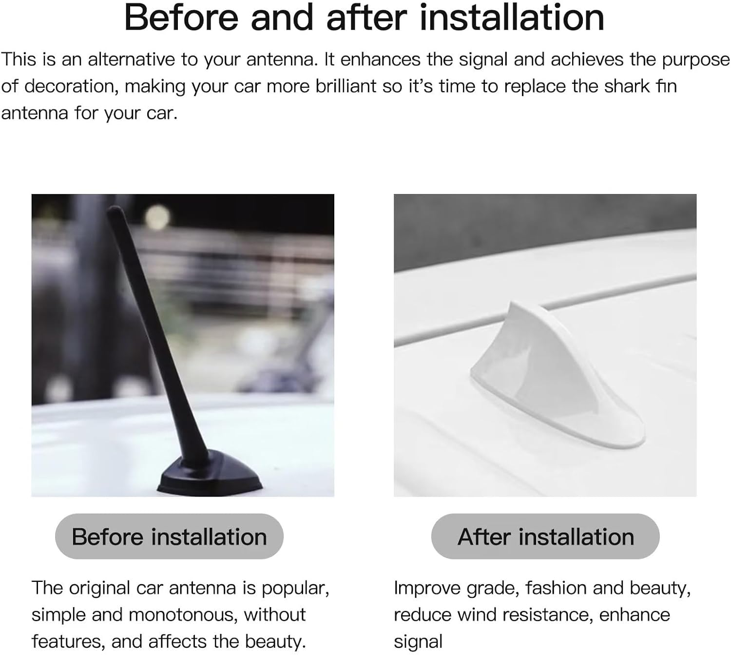 White Shark Fin Roof Car Antenna Radio FMAM Antena Cover Suitable for ...