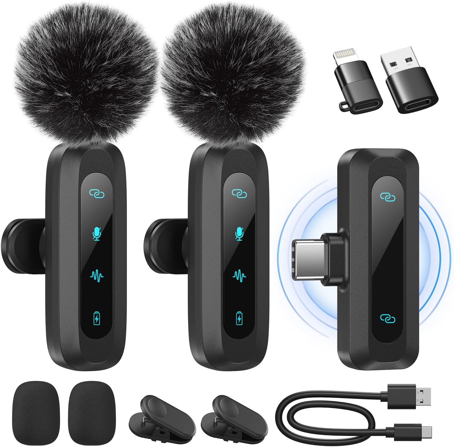 Microphone de Lavalier sans fil pour iPhone,iPad,téléphone Android,2 ...