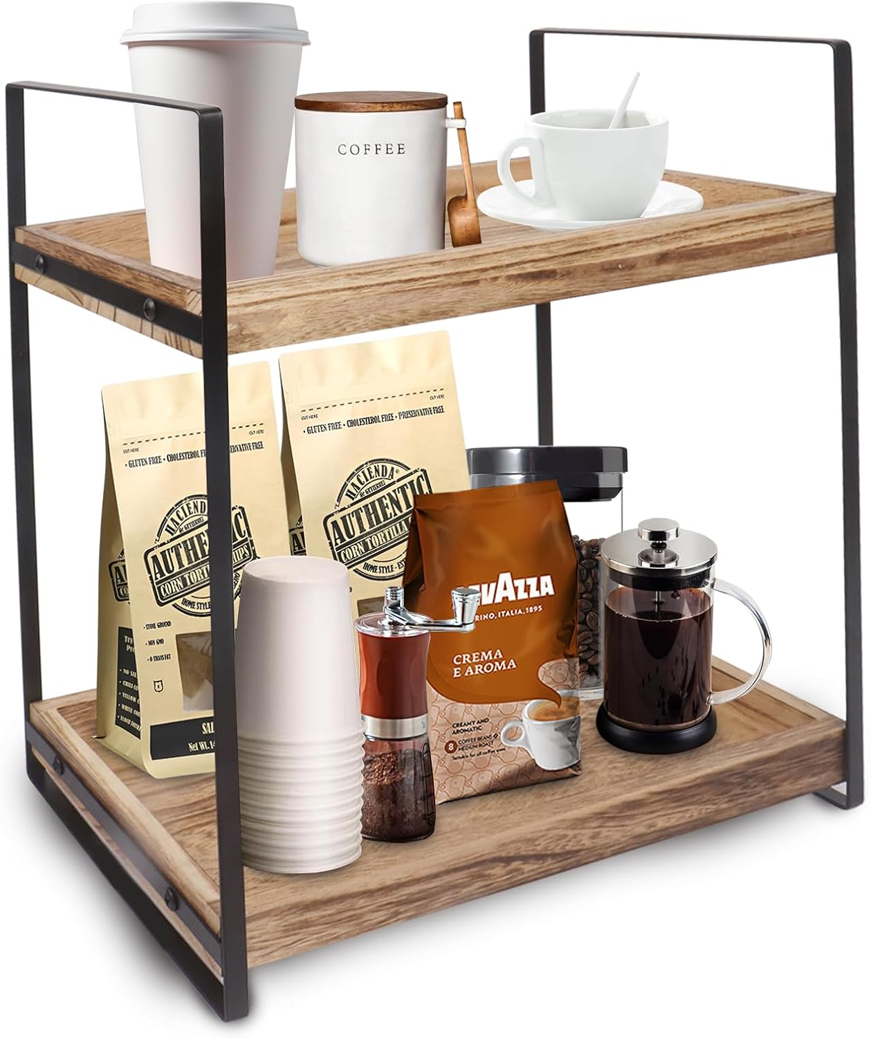 Gzsekken Coffee Station,2 Tier Coffee Bar Accessories Organiser,Wooden ...