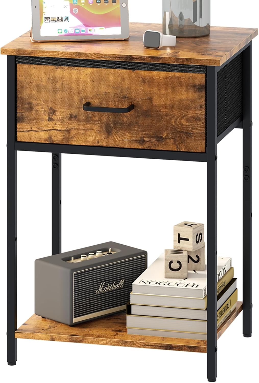 Amazon.com: Huhote Nightstand with Fabric Drawer, Side Table, End Table ...