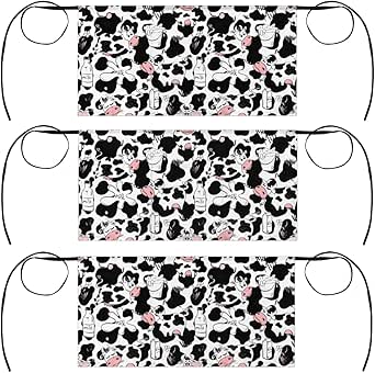 Amazon.com: bisibuy Cute Cow Print 3 Pack Server Aprons with 3 Pockets ...