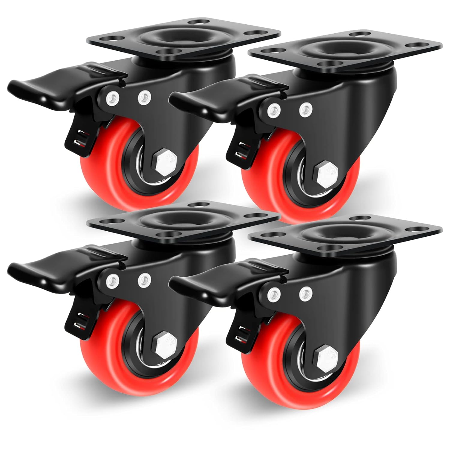Nefish 2 Inch Casters Set of 4, Heavy Duty Top Plate Caster Wheels with Brake 600 Lbs, Durable ...